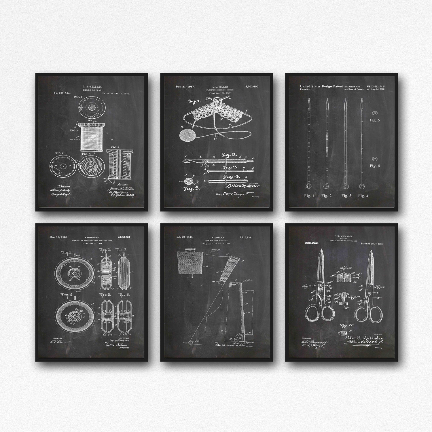 Knitting Decor Knitting Wall Art Knitting Gift Set of 6 | Etsy