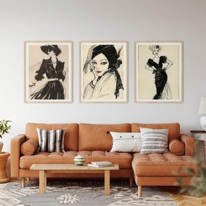 Black & White Couture Wall Art - Set of 3 Retro Fashion Sketch Prints ...