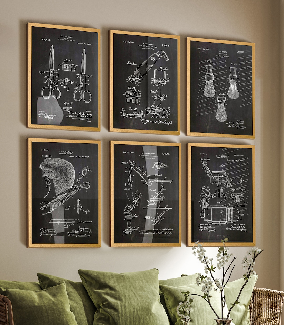 Barber Wall Decor: Set of 6 Timeless Hair Stylist Patent Posters ...