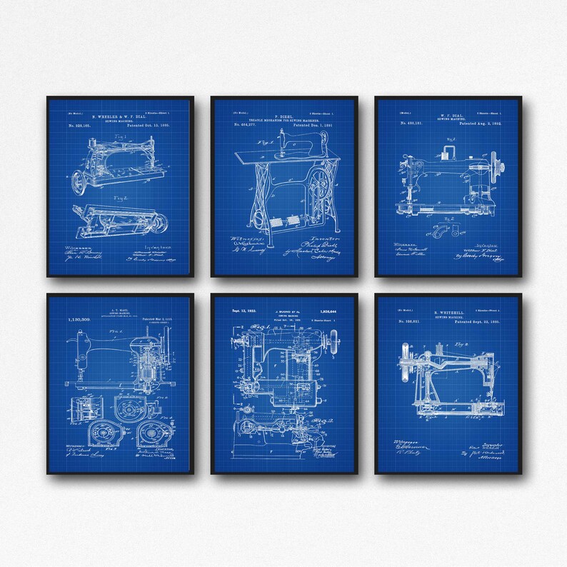 Sewing Room Decor Sewing Wall Art Set of 6 Sewing Blueprints | Etsy