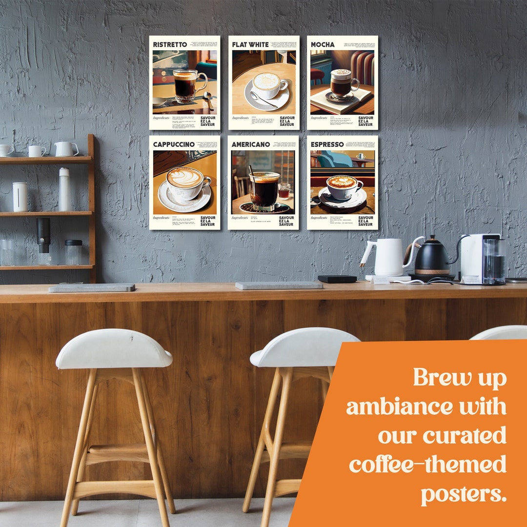 Set of 6 Artisanal Coffee Flavors - Colorful Wall Posters Perfect Wall ...