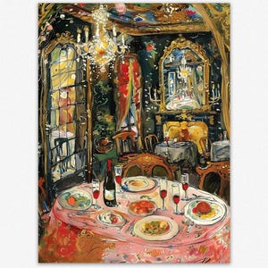 Fine Dining Artwork Wall Decor - Dining Setting Print Opulent ...