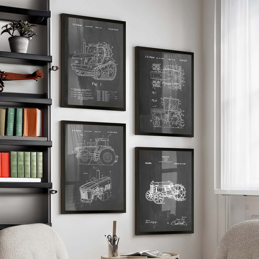 Farmhouse Decor With Tractor Inventions Posters Set of 4 - Farming ...