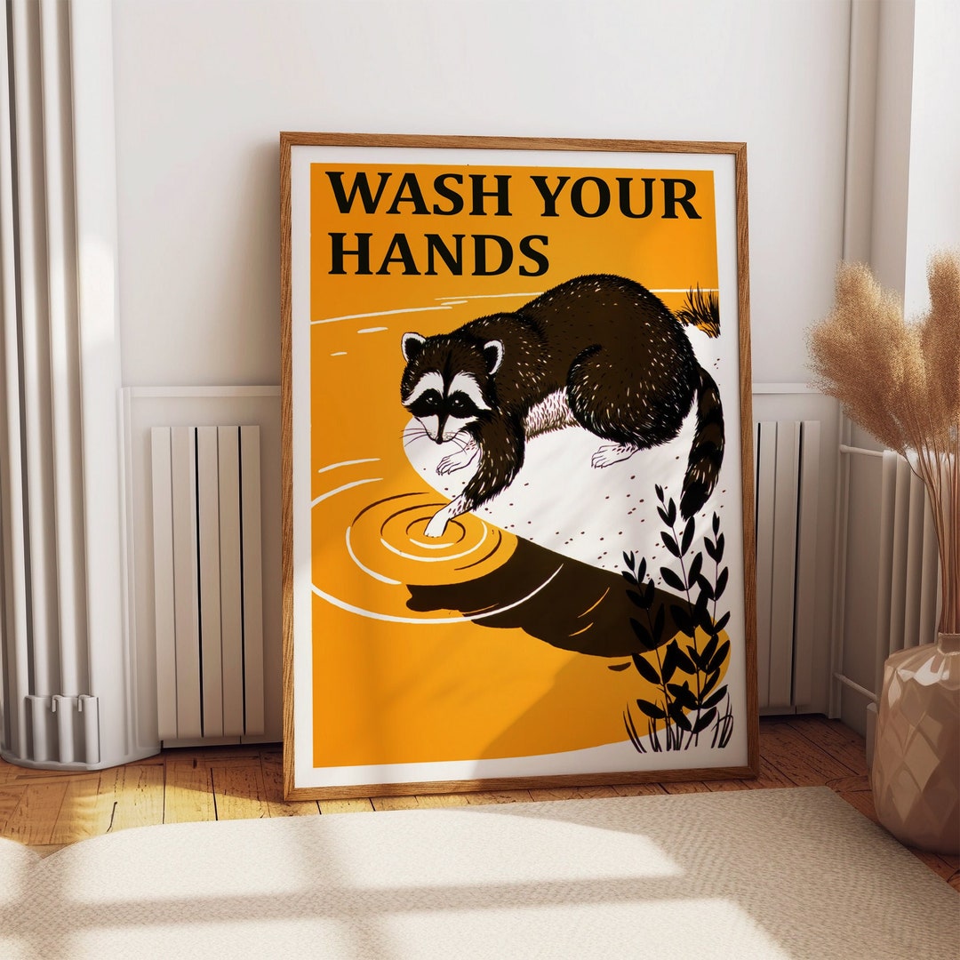 Wash Your Hands Poster Bathroom Poster Bathroom Sink Print Cute Animal ...