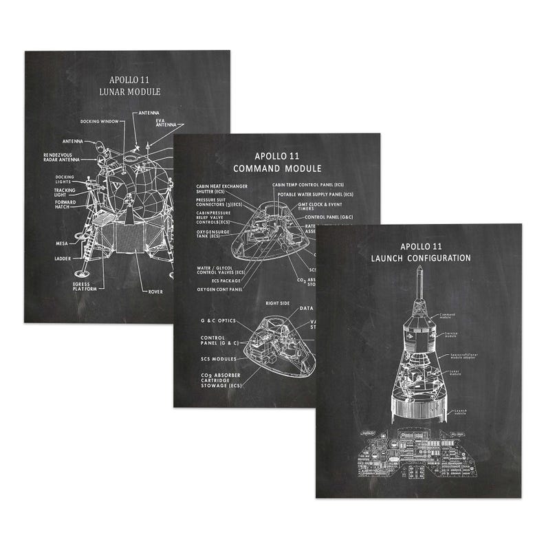 Apollo 11 Lunar Module Technical Diagram Art Print Set - Space Age ...