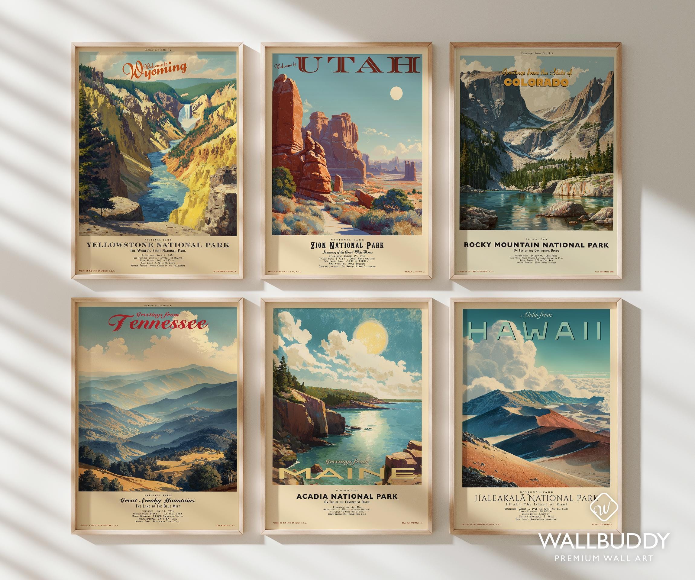 US National Parks Posters Set of 6 | Travel Landscape Prints | Retro ...