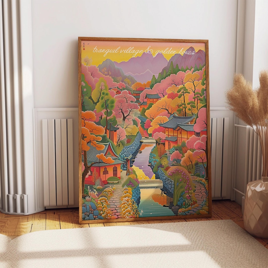 Autumn Landscape Poster - Japanese Village Artwork Wall Decor - Fall ...