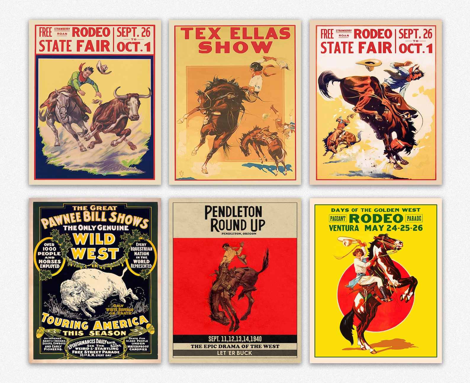 Vintage Rodeo Poster Set: Cowboy & Western Wall Art - Etsy