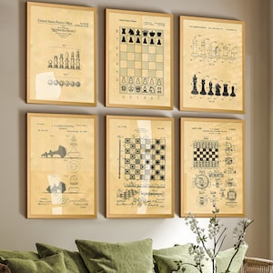 Set of 6 Chess Board Patent Wall Posters - Ideal Chess Wall Decor and ...