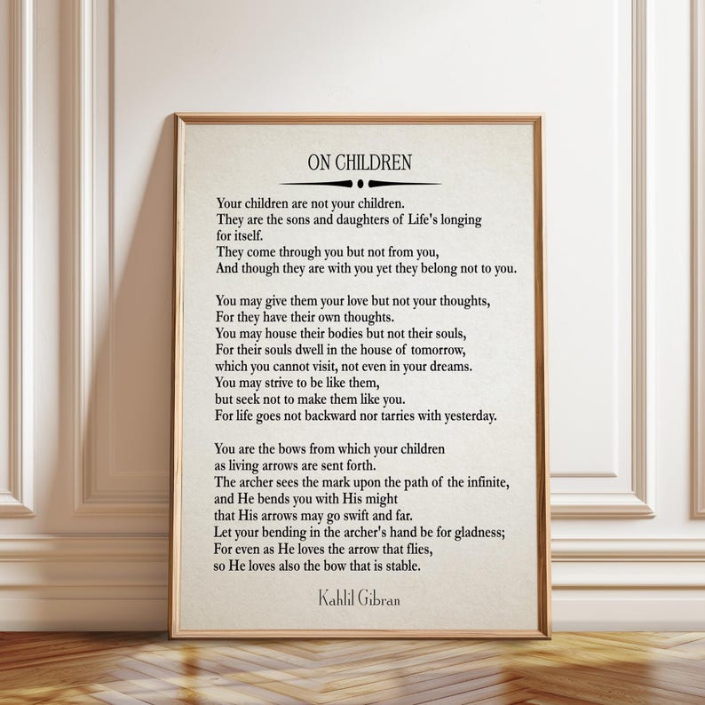 On Children Poem by Kahlil Gibran Quote the Prophet - Poster, Framed ...