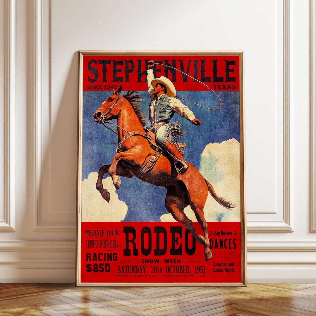 Cowboy and Horse Wall Art – Western Rodeo Event Art Wall Decor- 1951 ...