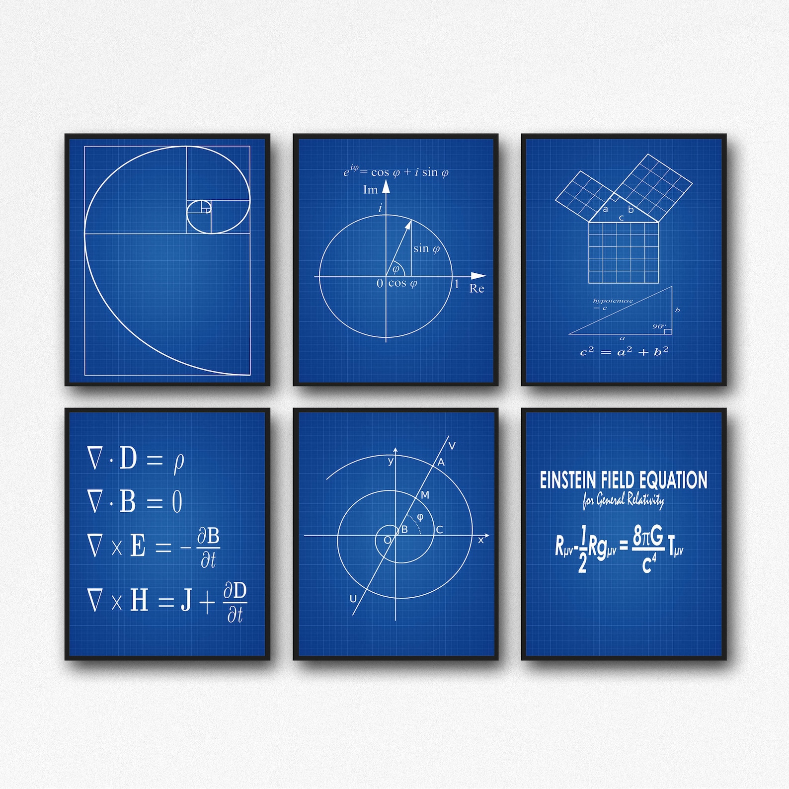 Math Poster Set of 6 Math Prints Fibonacci Golden Spiral - Etsy