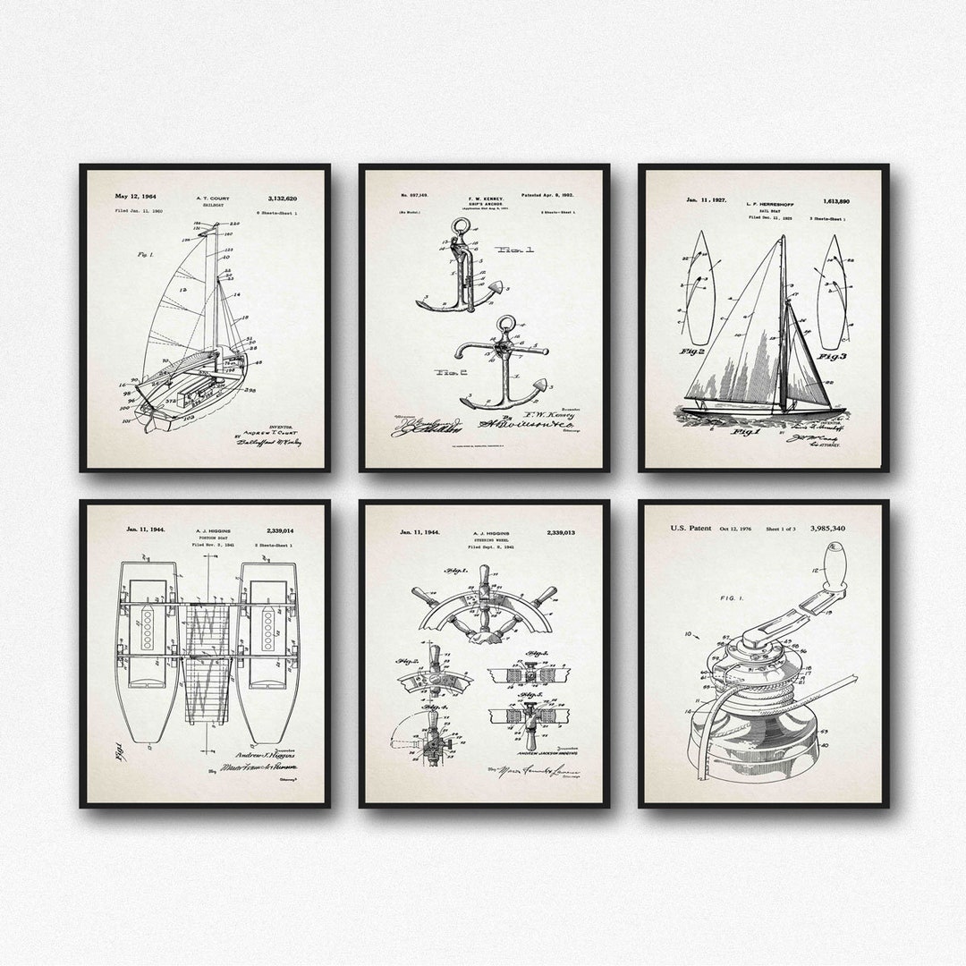 Sailing Decor Set of 6 Nautical Prints Ship Posters Boat Prints Gift ...