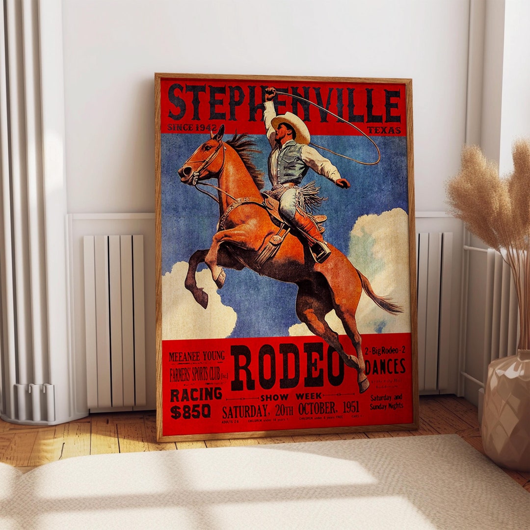 Cowboy and Horse Wall Art – Western Rodeo Event Art Wall Decor- 1951 ...