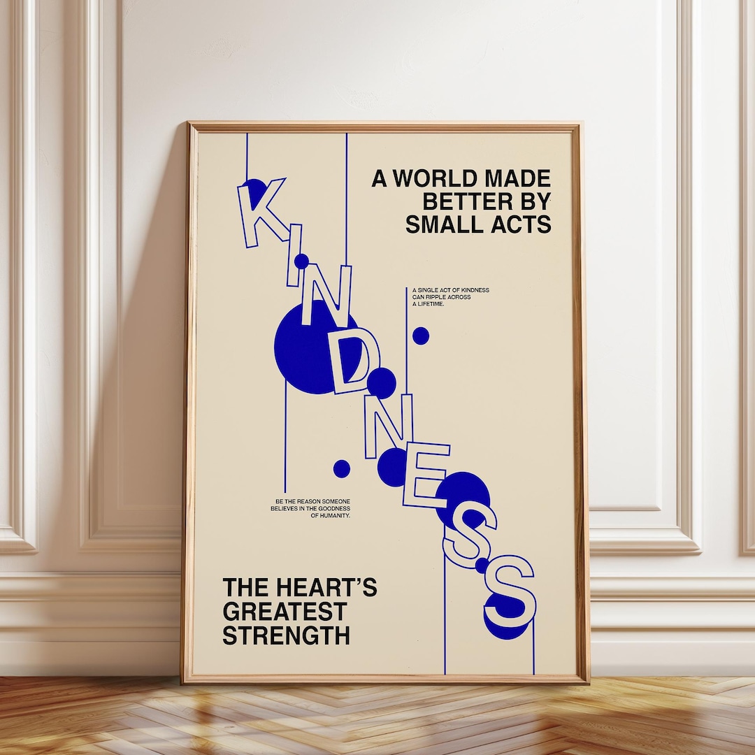 Kindness Typography Art Print: Inspirational Blue Beige Wall Art - Etsy
