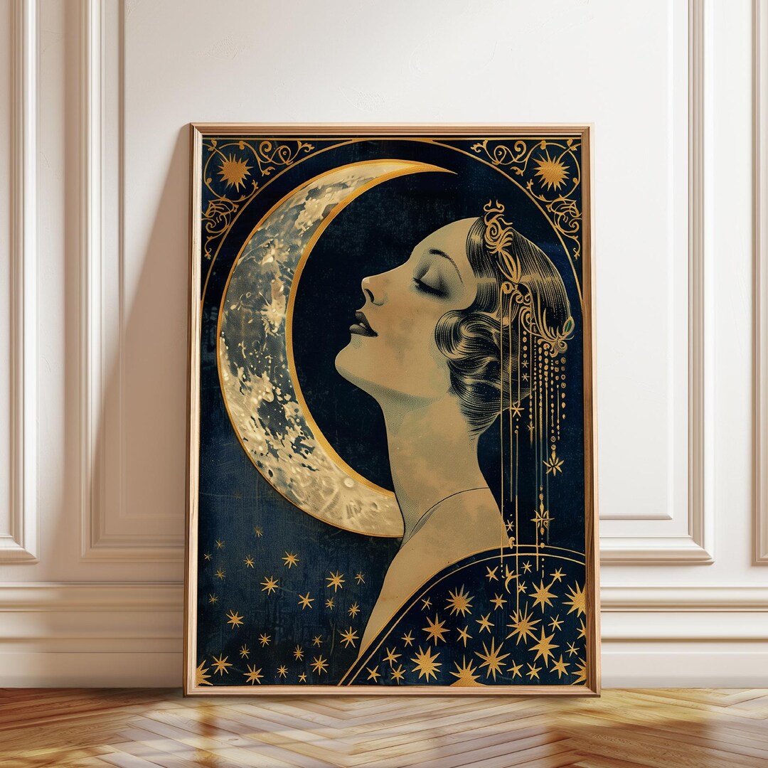 Moon Lady Art Deco Print: Celestial Vintage Wall Art - Etsy