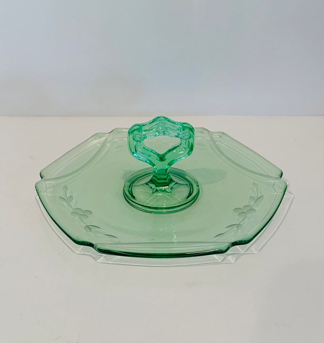 Green Depression Glass Tidbit Tray - Etsy