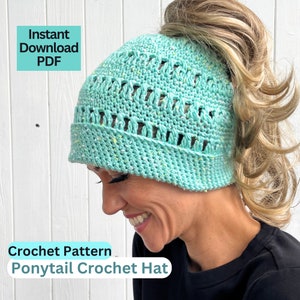 Crochet Pattern Ponytail Hat, Ponytail Crochet Hat Crochet Pattern ...