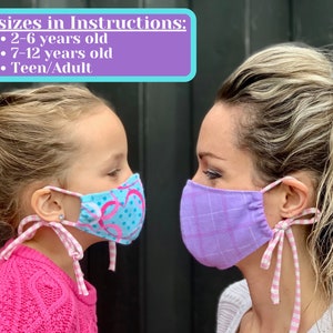 Kids Face Masks PATTERN PDF, Face Mask Sewing Pattern, Adult and Child ...