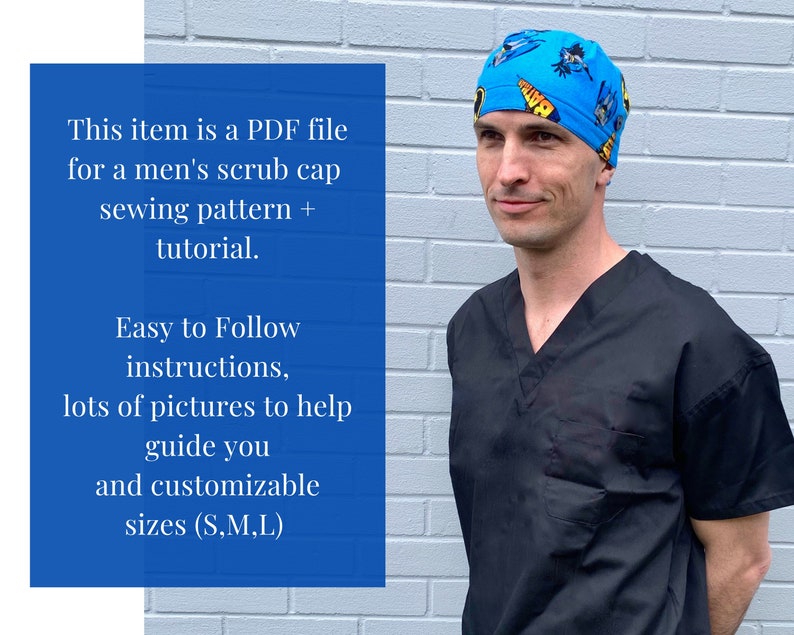 Surgical Cap SEWING PATTERN No Elastic PDF, Mens Scrub Cap Sewing ...