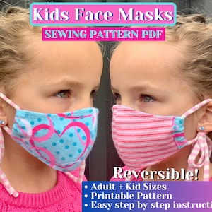 Kids Face Masks PATTERN PDF, Face Mask Sewing Pattern, Adult and Child ...