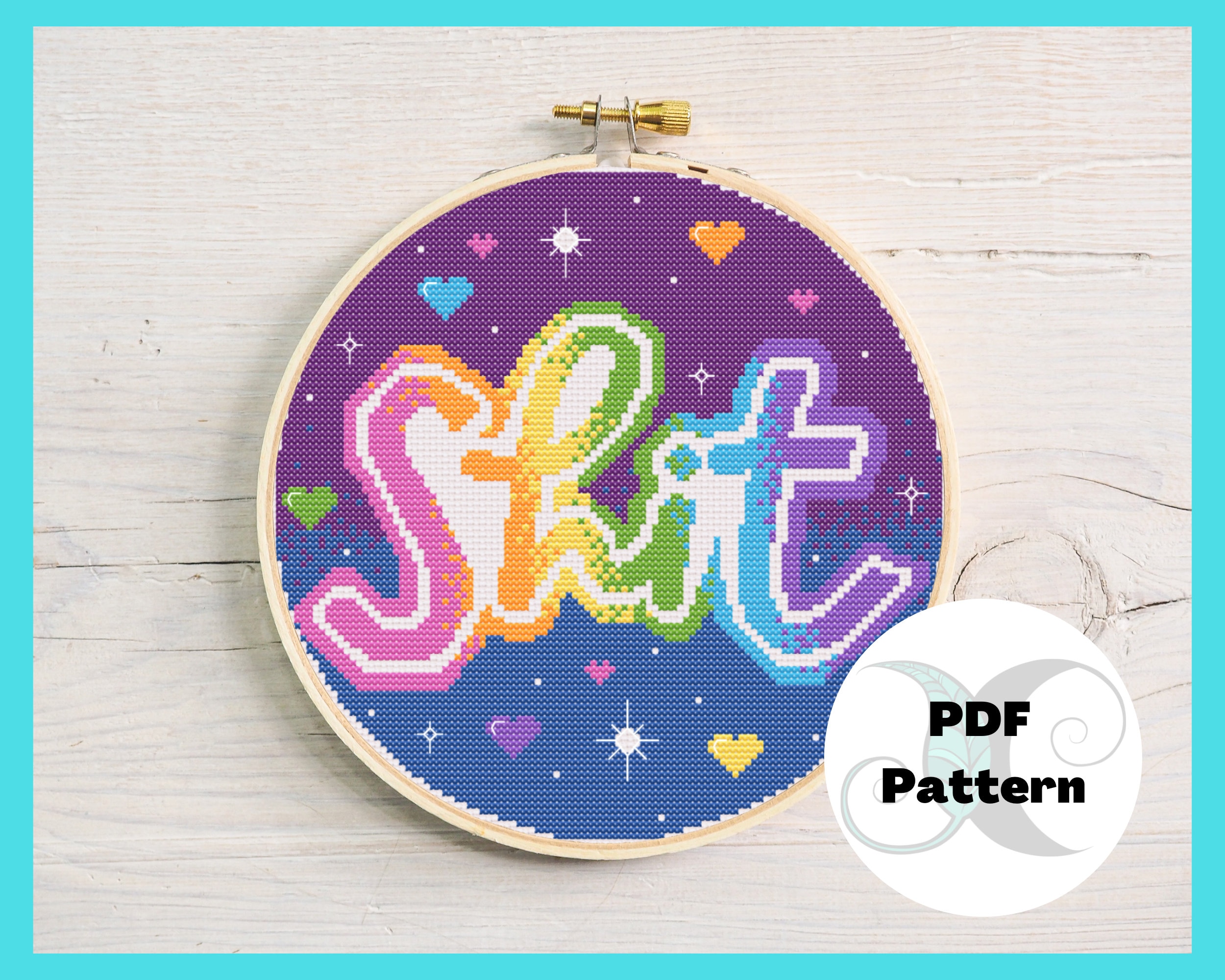 Lisa Frank Inspired "shit" | Rainbow 90's Cross Stitch PDF Pattern ...