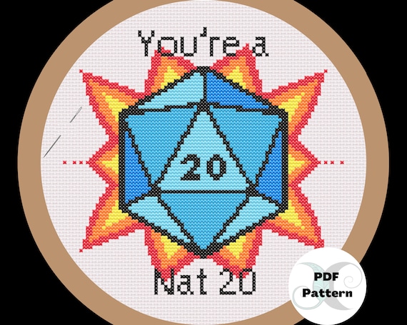You're a Nat 20 Dnd Dice Nerdy Cross Stitch Pdf Pattern - Etsy