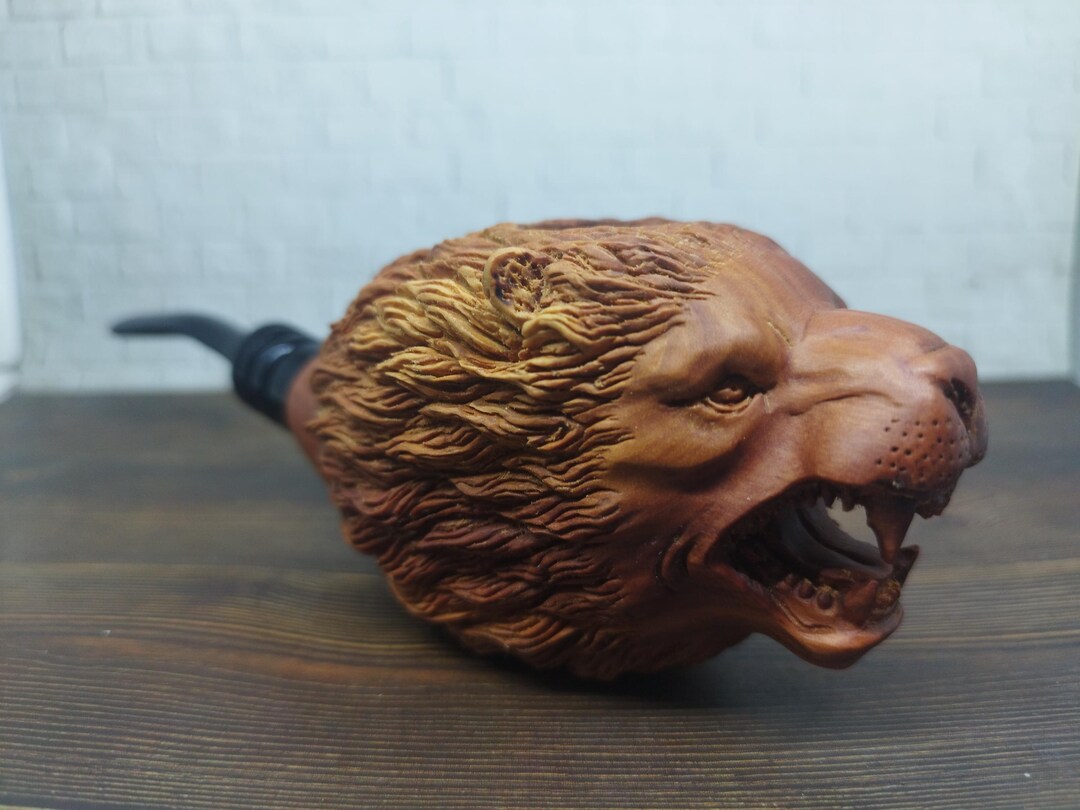 Lion Tiger Simba Head Tobacco Smoking Pipe From Sapodilla Wood Carved ...