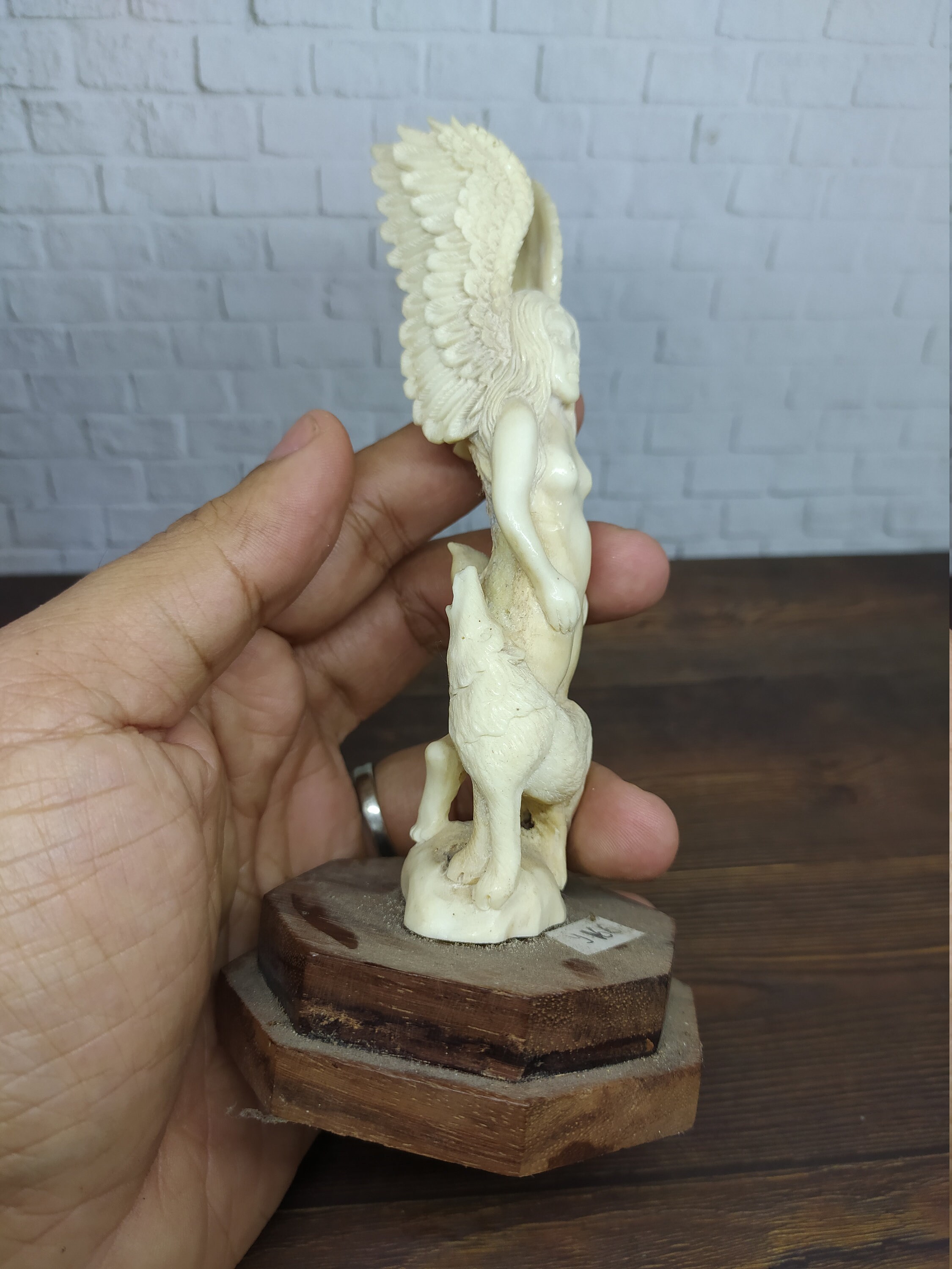 Angel and Wolf Statue From Deer Antler Carved | Etsy