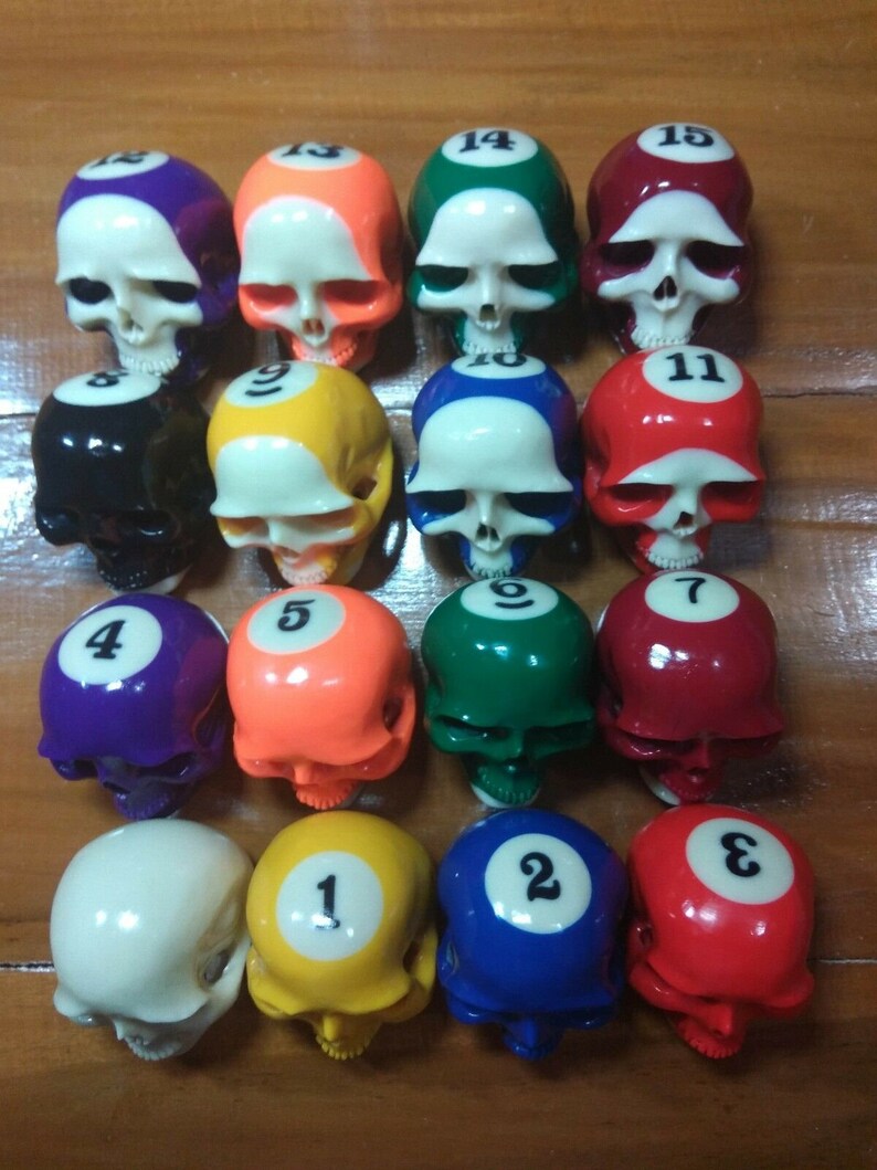 1 SET (16 Pcs) Skull Skeleton Head From Billiard Ball Hand Carved ...