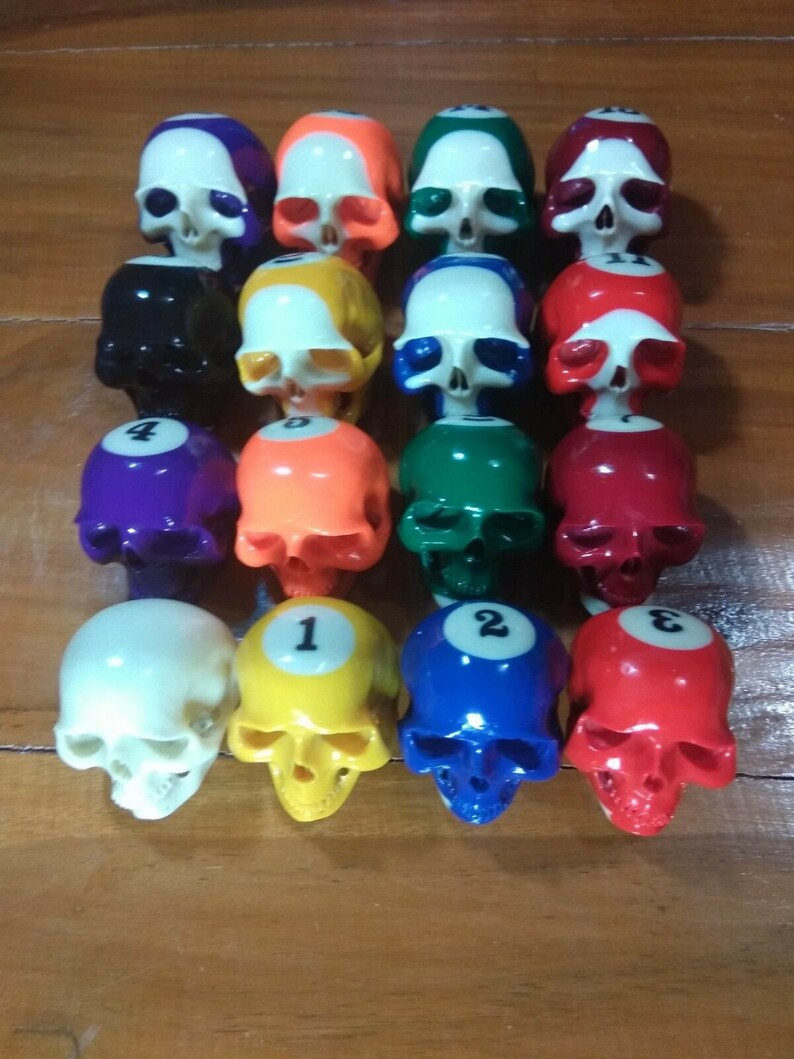1 SET (16 Pcs) Skull Skeleton Head From Billiard Ball Hand Carved ...