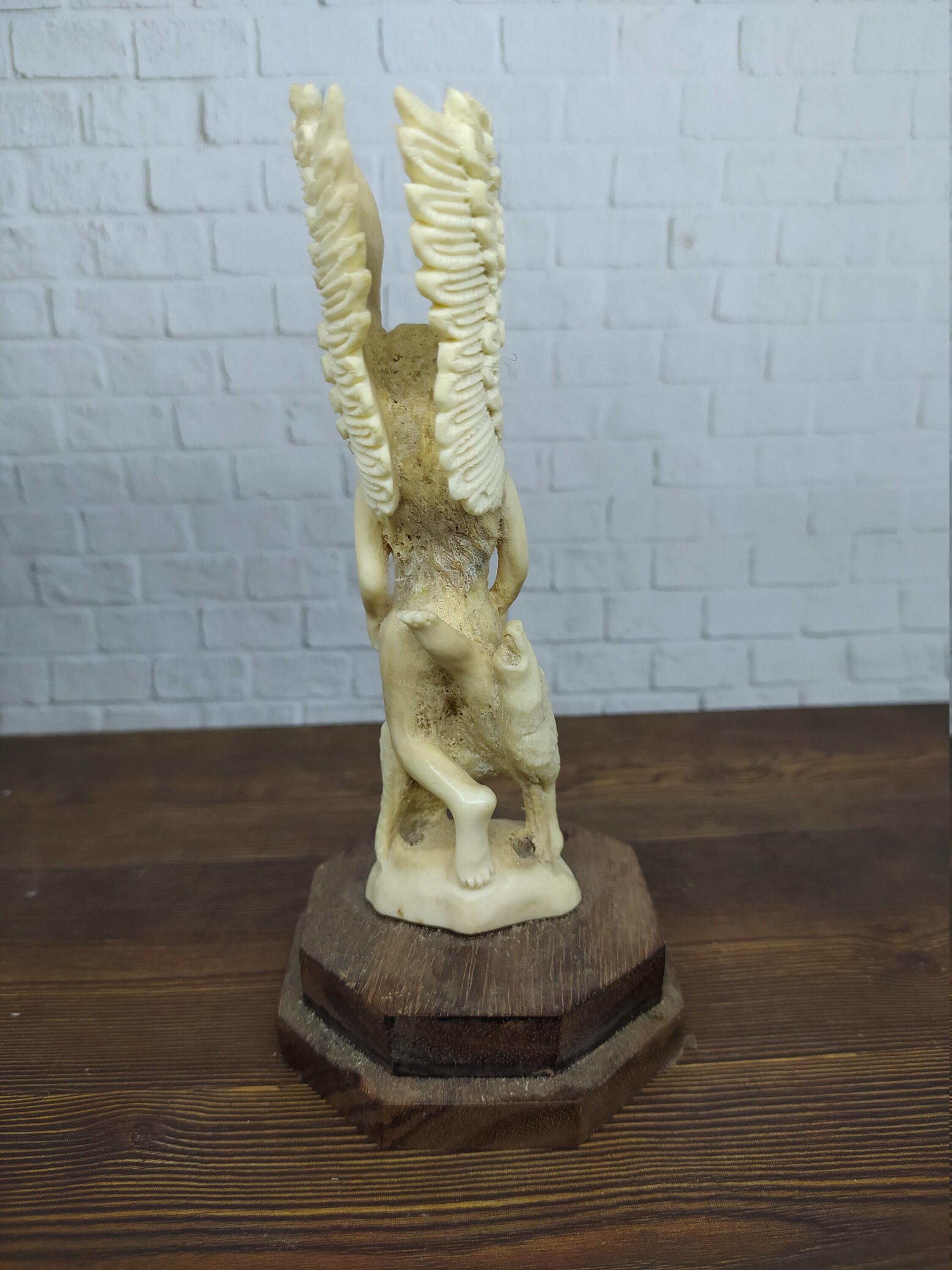 Angel and Wolf Statue From Deer Antler Carved | Etsy