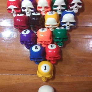 1 SET (16 Pcs) Skull Skeleton Head From Billiard Ball Hand Carved ...