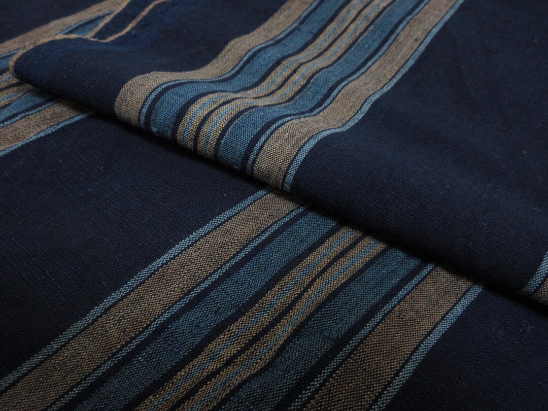 Vintage Japanese Indigo Fabric / Aizome / Shima / Stripe Design / No ...
