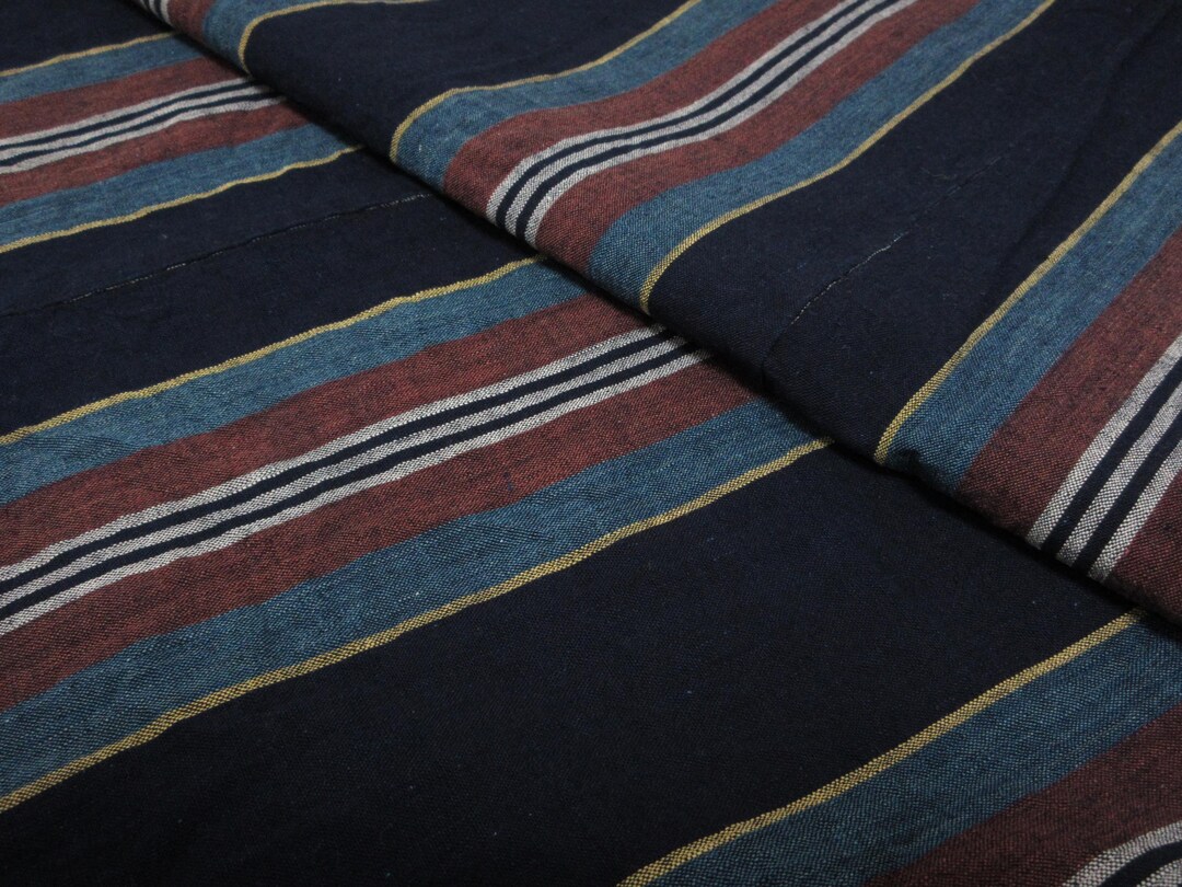 Vintage Japanese Indigo Fabric / Aizome / Shima / Stripe Design / No ...