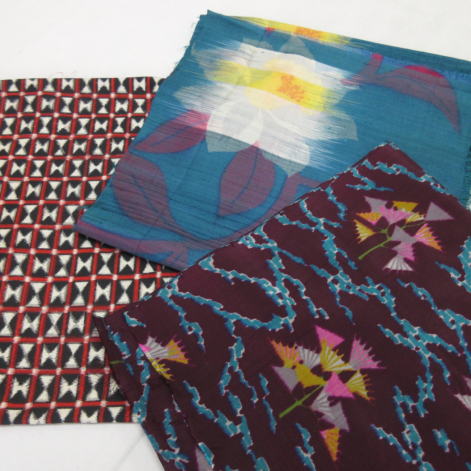 3pcs vintage Japanese kimono fabric / Meisen / silk fabric / | Etsy