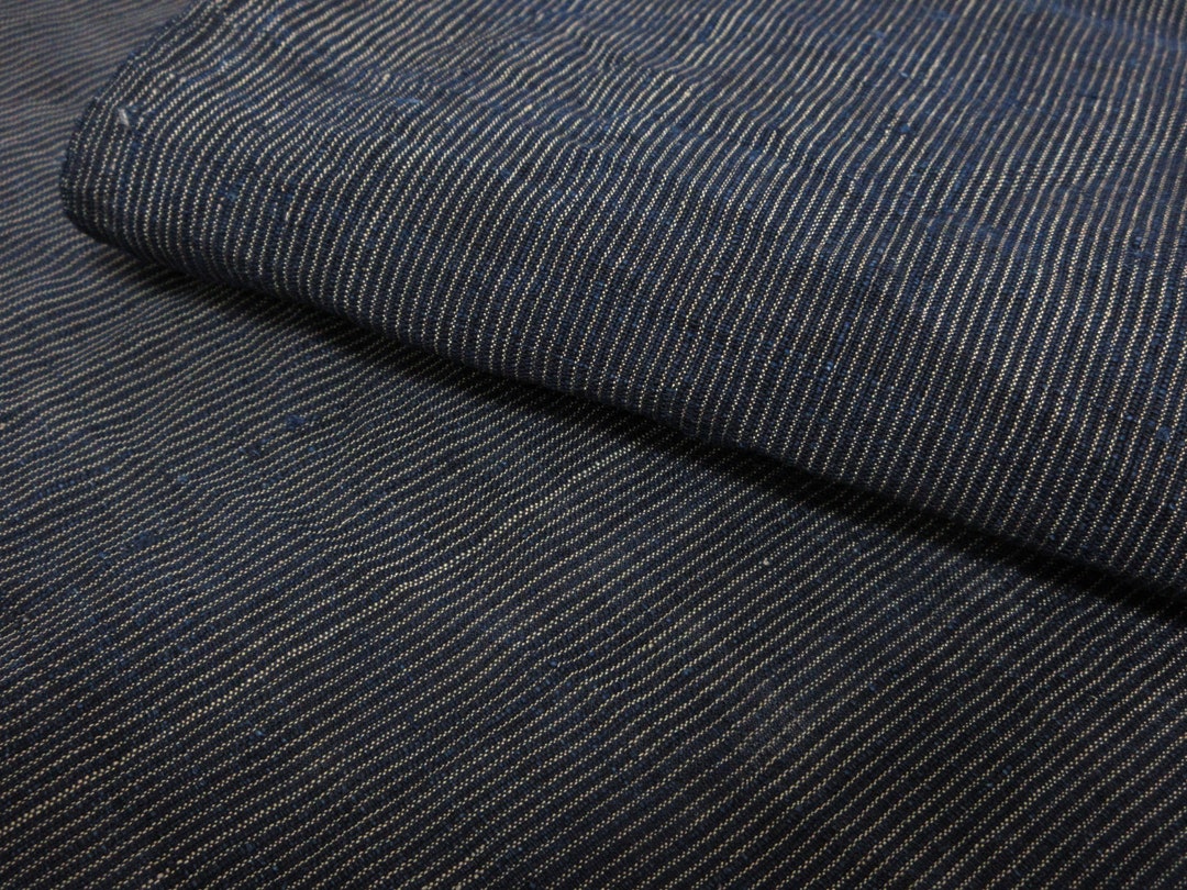 Vintage Japanese Indigo Linen Fabric / Aizome / Asa / Shima / Stripe ...