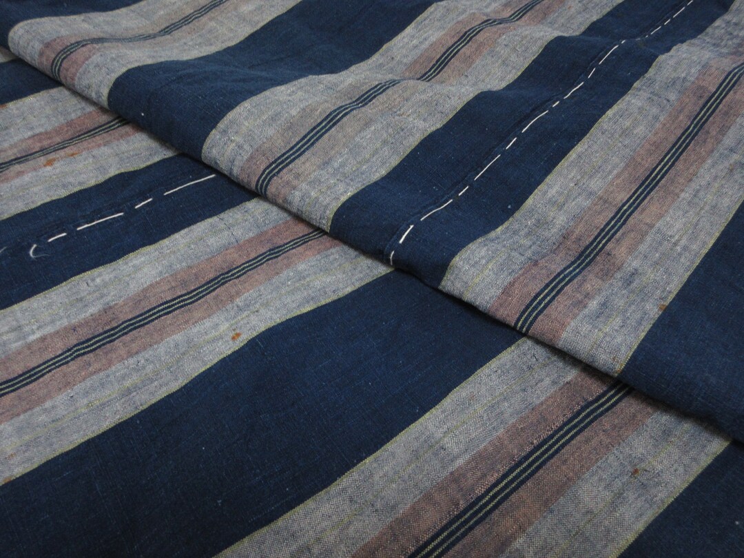 Vintage Japanese Indigo Fabric / Aizome / Shima / Stripe Design / No ...