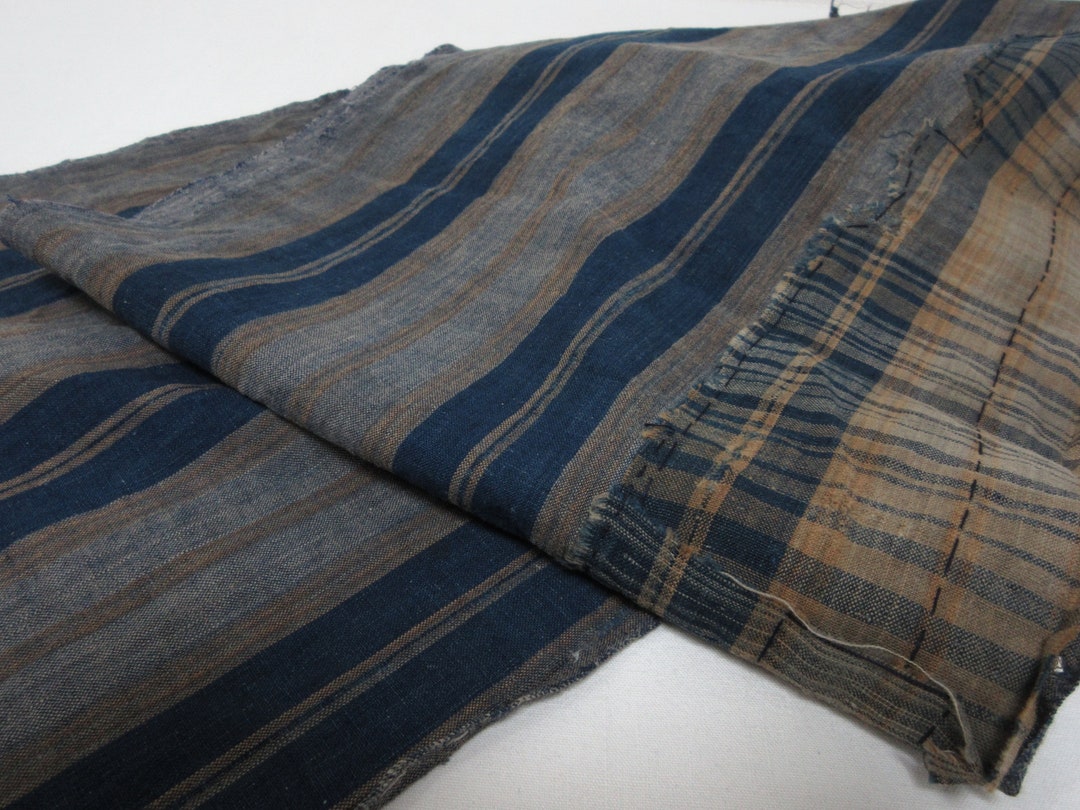 Vintage Japanese Indigo Fabric / Aizome / Boro / Shima / Stripe Design ...