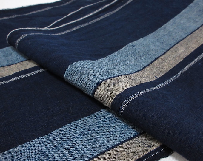 Vintage Japanese Indigo Fabric / Aizome / Shima / Stripe Design / No ...