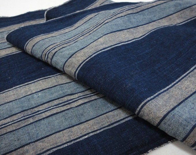 Vintage Japanese Indigo Fabric / Aizome / Shima / Stripe Design / No ...