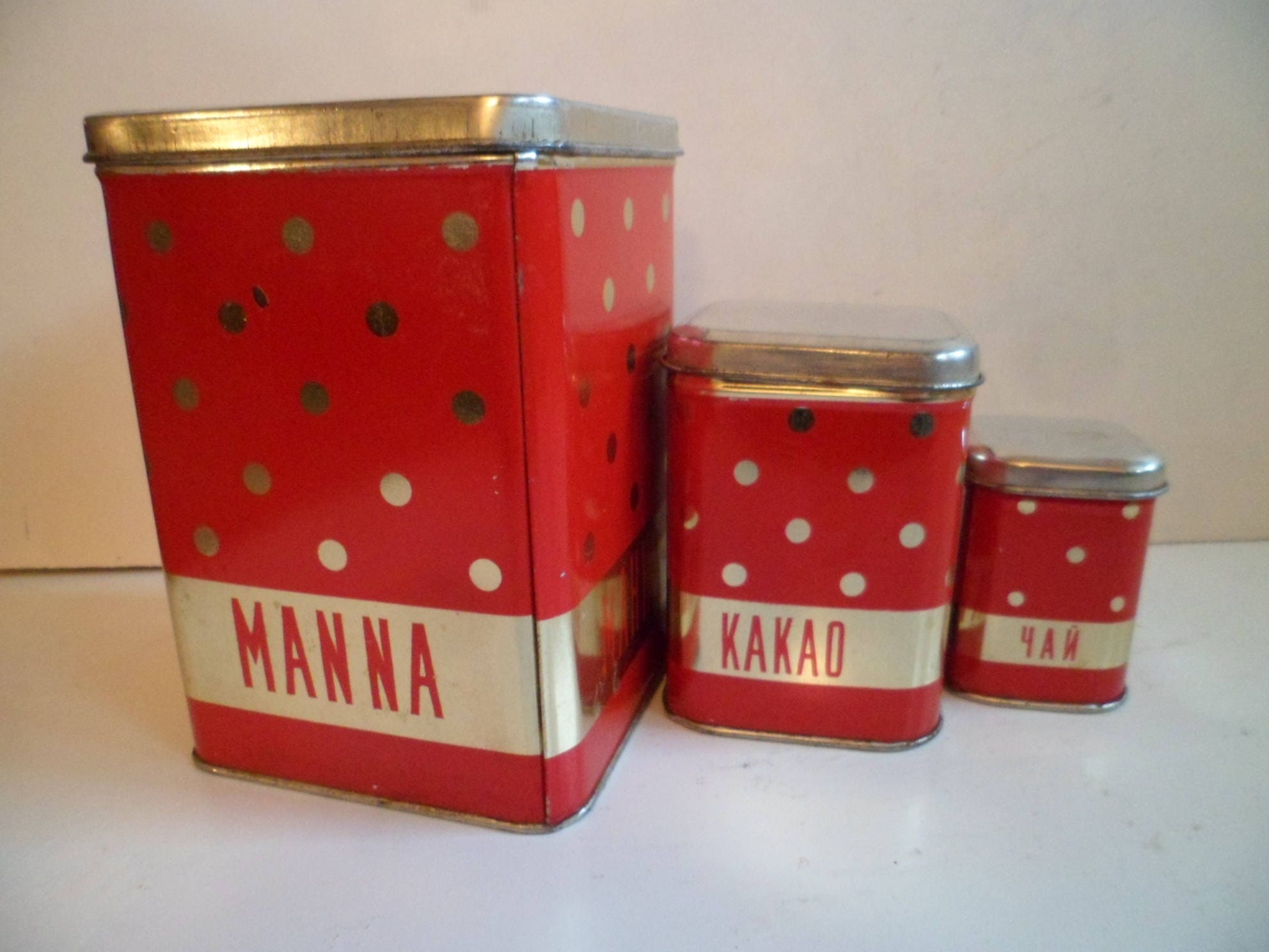 Set of 3 Soviet Red Tin Boxes Polka Dots Tins Soviet Tin - Etsy