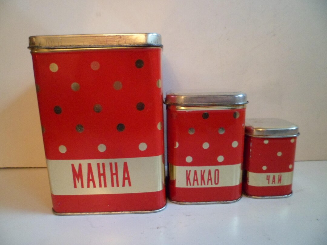 Set of 3 Soviet Red Tin Boxes, Polka Dots Tins, Soviet Tin Containers ...