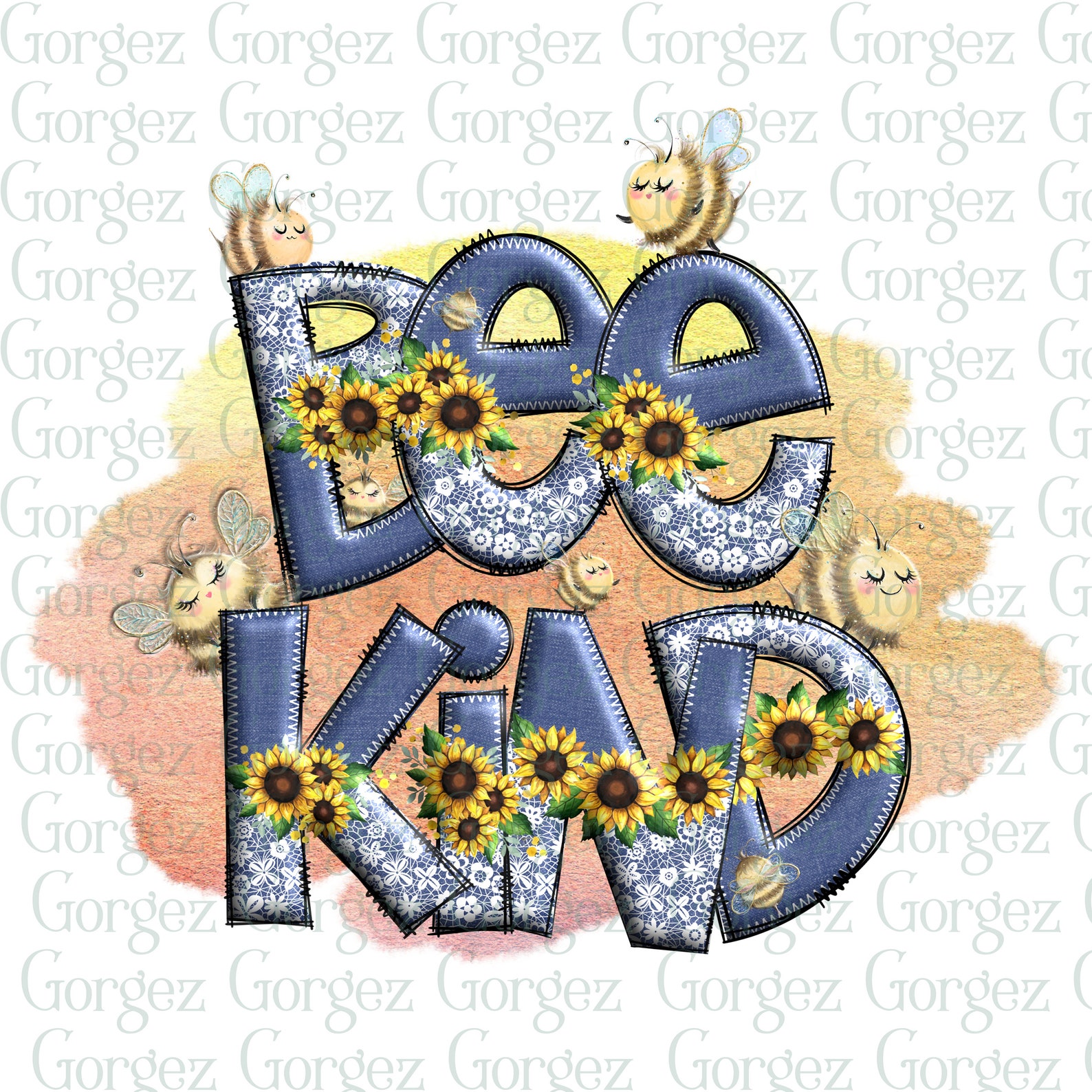 Bee Kind PNG. Denim Look Letters With Lace Trim and - Etsy
