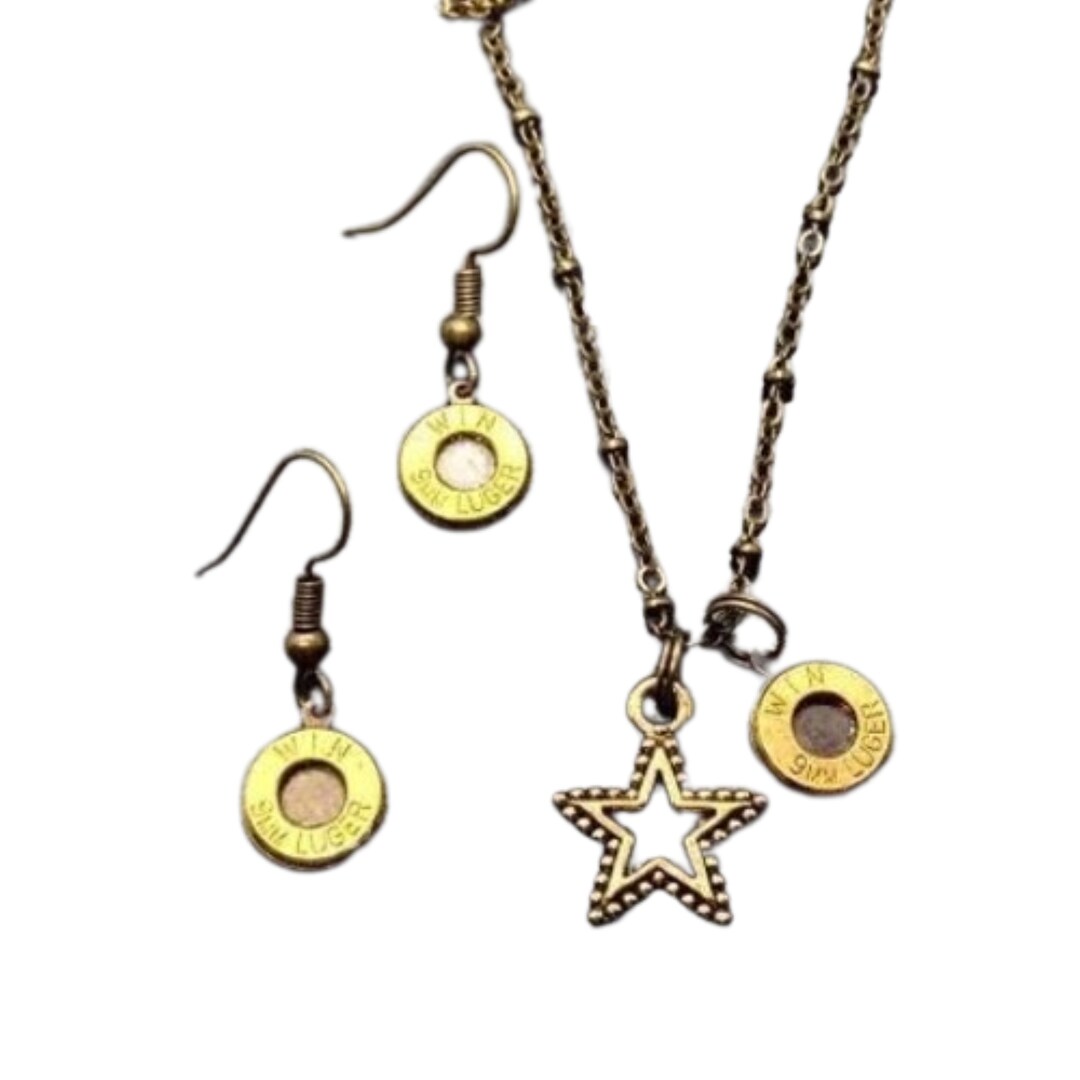 9mm Antique Brass Star Bullet Jewelry Set - Etsy