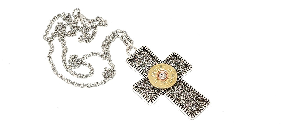 Large Silver Cross Shotgun Shell Necklace - Etsy