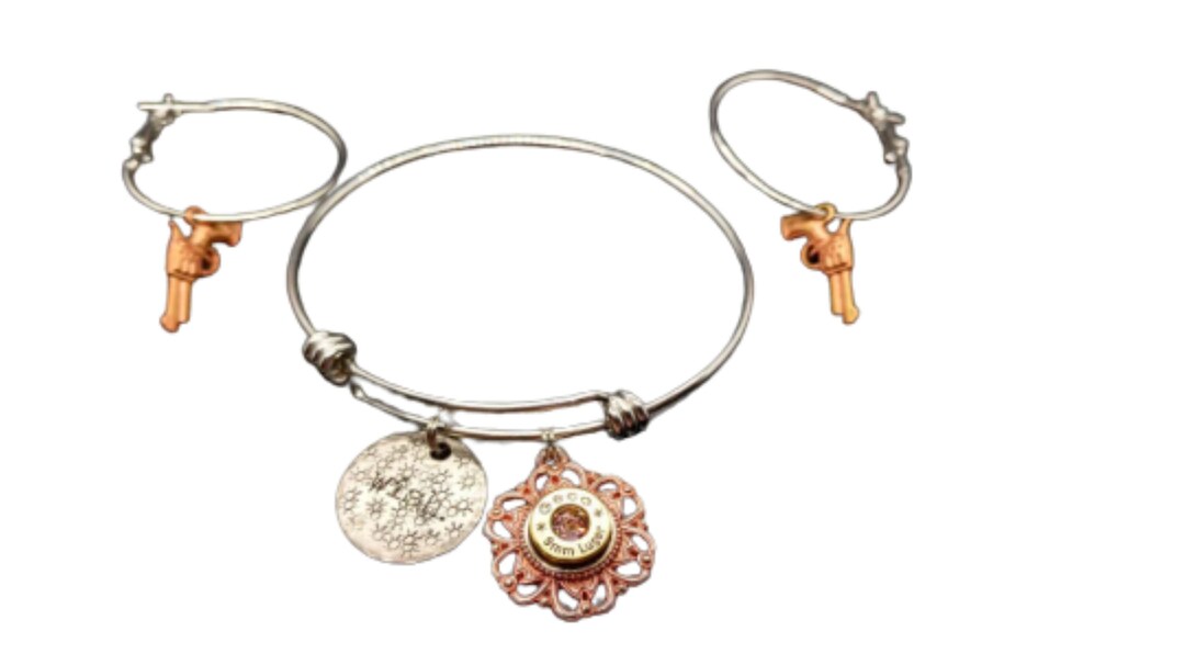 9mm Bullet Flower Bangle Bracelet and Hoop Earrings Set - Etsy