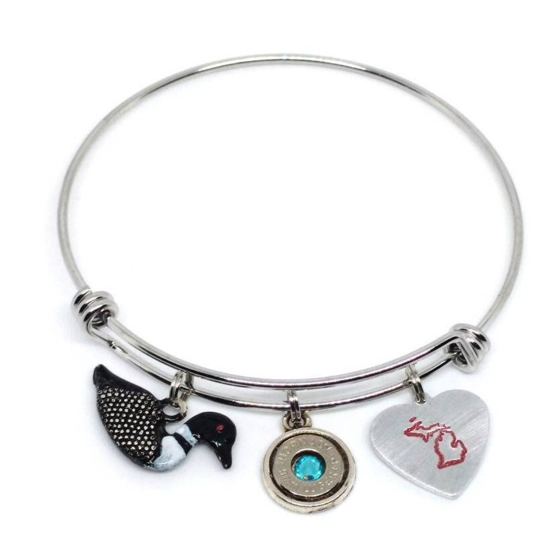 Michigan Loon Bullet Bangle Bracelet Choose Caliber Color and State - Etsy