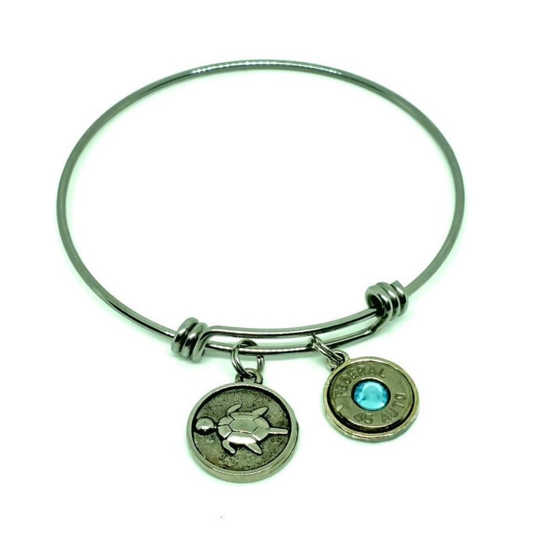 Sea turtle stainless steel bullet bangle bracelet choose caliber and ...
