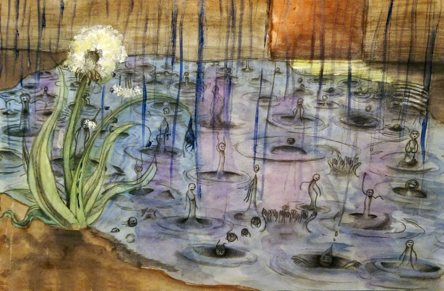 Original Art Print, "the Puddle by the Road" (4"x6", 5"x7", 8"x10", and ...